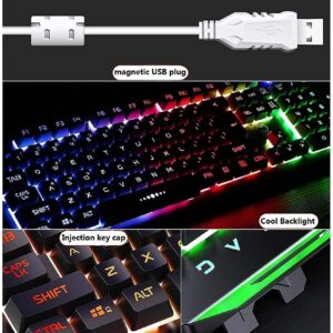 SMSOM Mechanical Gaming Keyboard, Wired RGB Rainbow Backlit Keyboard, Ergonomic Standard Keyboard for Desktop, Computer, PC (Black)