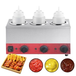 CMI Commercial Triple Sauce Topping Bottle Warmer,Food Sauce Warmer,Jam Heat Preservation Machine,Chocolate Butter Cheese Fondue Warmer, Silver (FZ-023B)