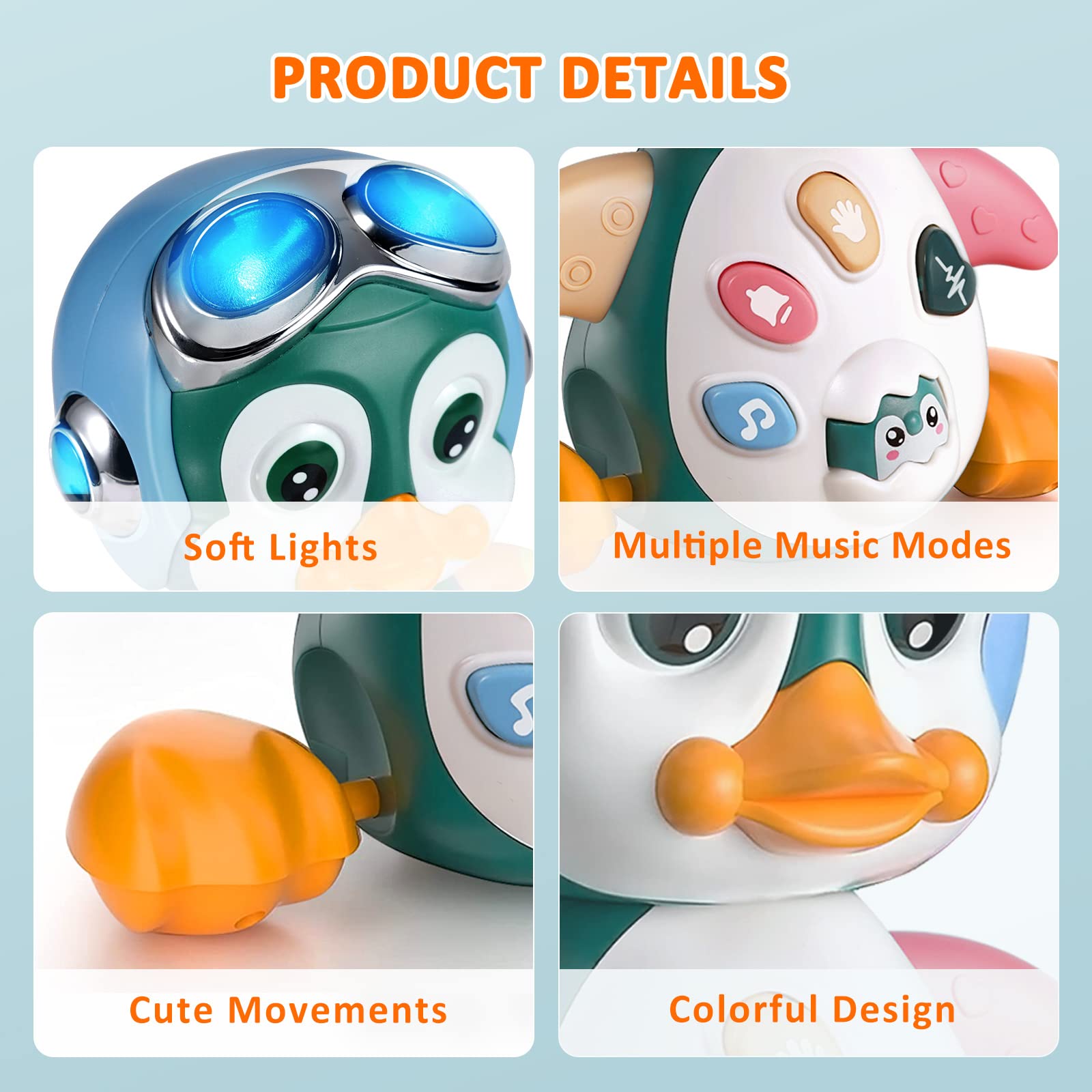 MOONTOY Penguin Musical Crawling Baby Toys with Light & Sound Infant Tummy Time Toys 3 4 5 6 7 8 9 10 11 12 18 Month Developmental Newborn Toddler Sensory Activity Walking Christmas 1st Birthday Gift