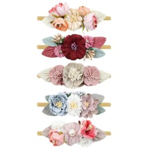 cinaci 5 pack delicate floral flower nylon headbands hair bands accessories for baby girls newborns infants toddlers kids (5 pack s1)