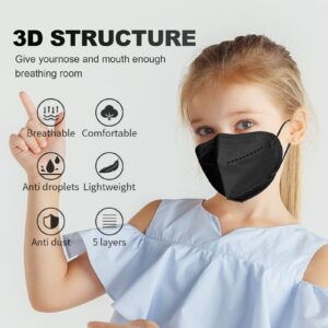 MOORAY Kids KN95 Mask 25 Pack ,Black KN95 Mask 5-Layer with Adjustable Ear Loop Disposable KN95 Face Masks Protection for Children