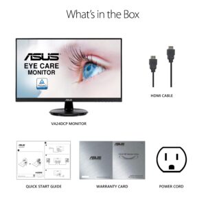 ASUS 23.8” 1080P Monitor (VZ24EHE) - Full HD, IPS, 75Hz, 1ms, Adaptive-Sync/FreeSync, Low Blue Light, Flicker Free, Ultra-Slim, VESA Mountable, Frameless, HDMI, VGA (Renewed)