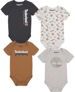 timberland baby boys 4 pieces pack bodysuits and toddler layette set, deep black, 0-3 months us