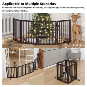 Wooden Dog Gate Foldable Dog Fence Freestanding 4 Panel Pet Gates Freestanding Folding Dog Gates House Pet Gate for Dogs Gate for Indoors,Extra Wide Dog Gate 24in Height with 2PCS Support Feet