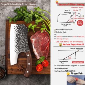 Forged cleaver knife, Effort Saving handmade Kitchen Knife, Vegetable and meat Chopping Knife with High Carbon Blade and Full Tang Sandalwood Handle for Home and Kitchen,2023 Gifts