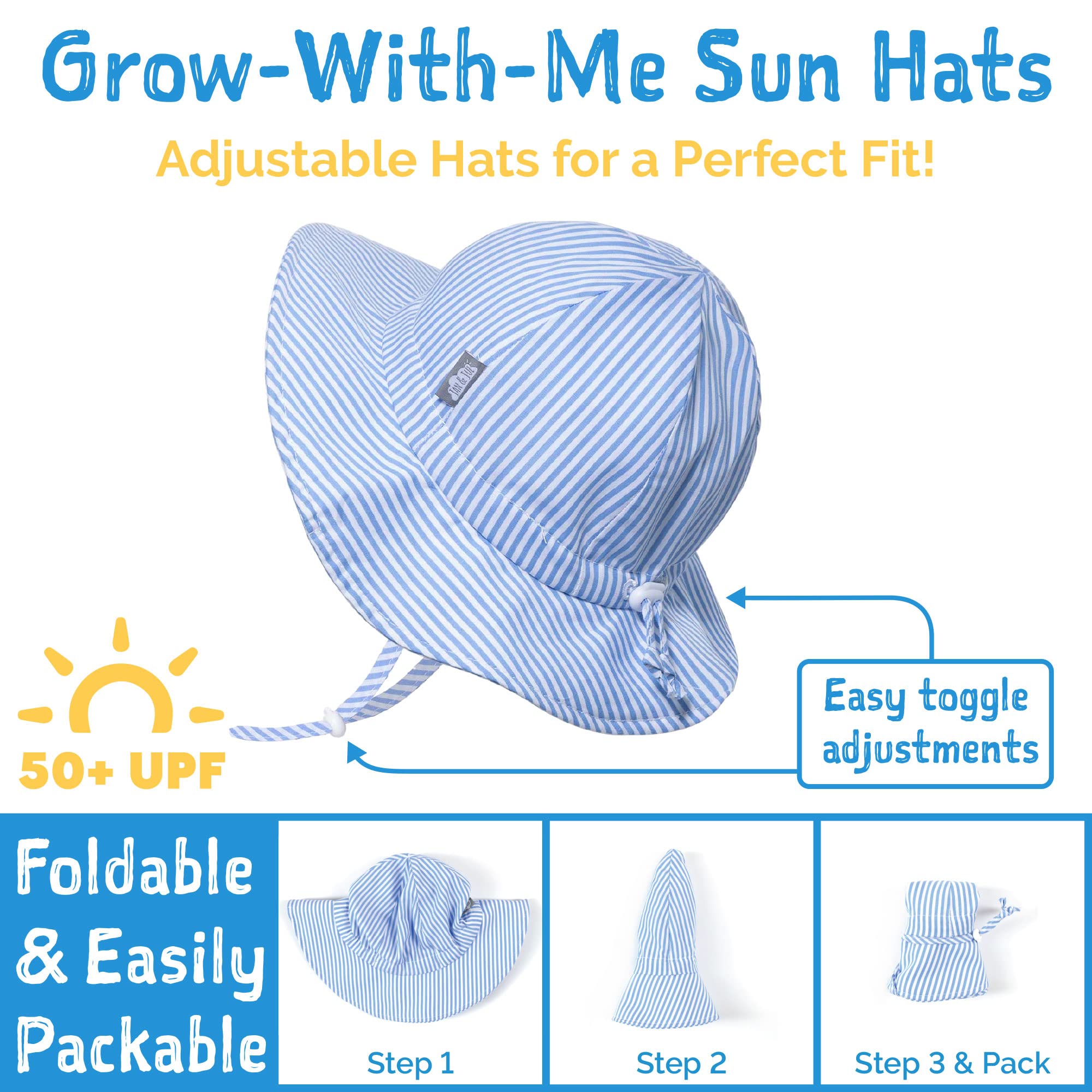 JAN & JUL Adjustable Foldable Toddler Boy UPF Sun-Hat, Breathable Cotton (M: 6-24 Months, Blue Whale)