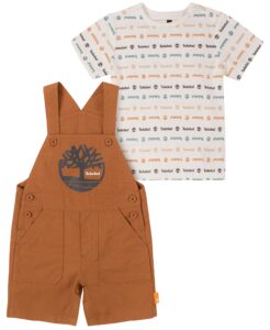 timberland baby boys 2 pieces shortall and toddler layette set, brown sugar, 18m us