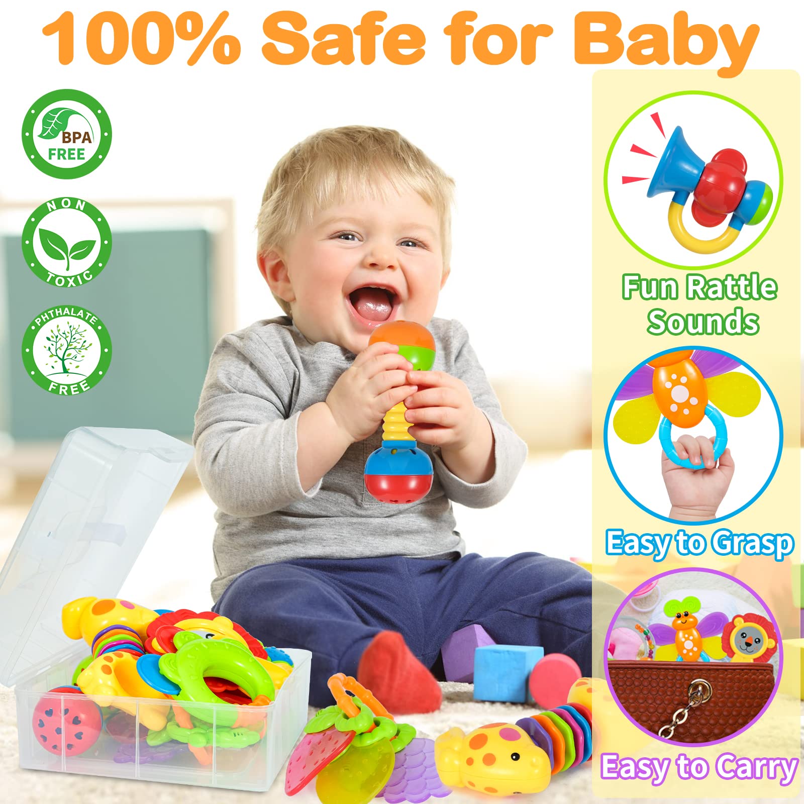 10PCS Baby Toys 0-3-6 Months Teething Toys for Babies 0-6-12 Months Baby Rattles 0-3-6 Months Infant Newborn Toys Baby Toys 6 to 12 Months Sensory Toys Rattles for Babies 0-6 Months Birthday Gifts