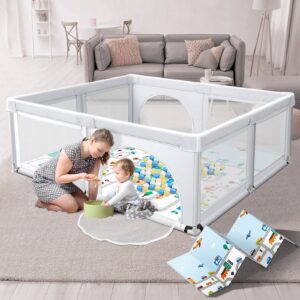 baby playpen with mat, alvod 79''x71'' baby playard baby fence play area extra large playpen for babies and toddlers, safety baby playpen with anti-slip base, play yard kids activity center home, gray