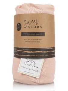 sweet acorn fitted crib sheets - organic cotton jersey knit crib beddings - fits standard baby crib mattress - 9" x 28" x 52" - dahlia pink