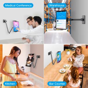 BEWISER Tablet Wall Mount Holder,360°Rotating Flexibly, Angle Adjustable, Folding Aluminium Alloy Compatible with4.7-12.9" Phone or Tablet in Kitchen/Office (Space Grey)