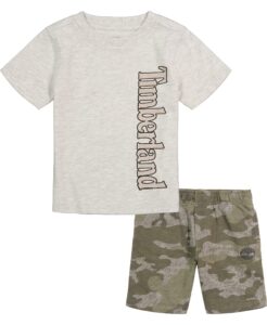 timberland baby boys 2 pieces tee shorts set, heather mist, 3t us