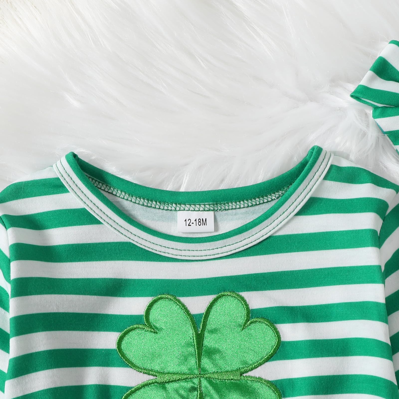 flower frail Toddler Baby Girl St. Patrick’s Day Outfit Stripe Tops Shamrock Green Mesh Dress Skirt Set with Headband 12-18M