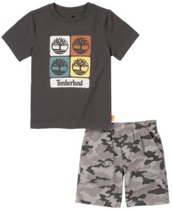 timberland baby boys 2 pieces tee shorts set, wolf grey, 24m us