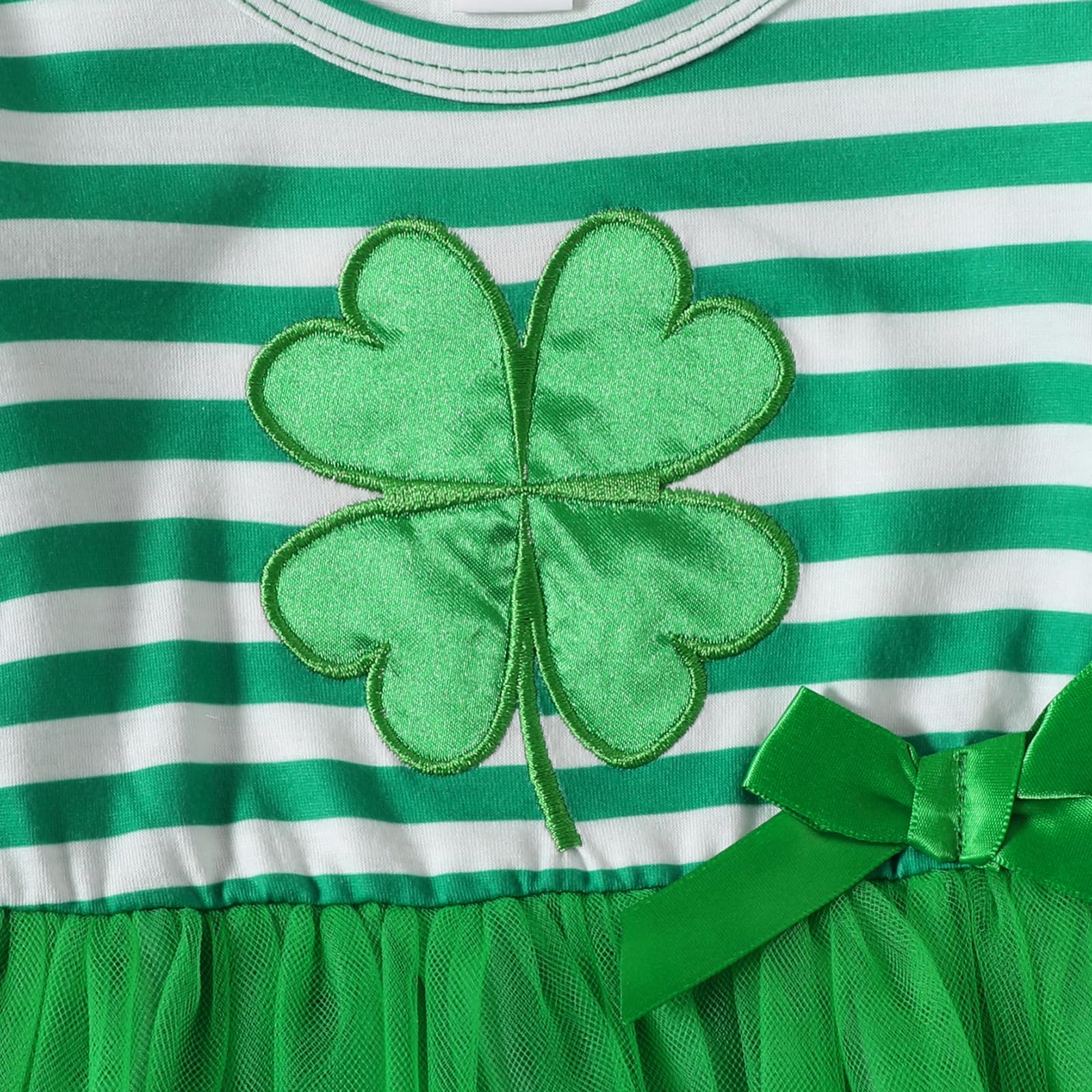 flower frail Toddler Baby Girl St. Patrick’s Day Outfit Stripe Tops Shamrock Green Mesh Dress Skirt Set with Headband 12-18M