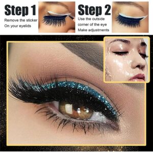 False Eyelashes,Reusable Eyeliner and Eyelash Stickers 7 Color Waterproof Sticker Eyelashes,Easy to Wear and Remove,Women Make Up Glitter Lashes (A Set of Seven Colors)