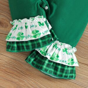 Newborn Baby Girls Ruffle Jumpsuit Long Sleeve Clover Romper One-Piece St. Patrick Day Outfits+Headband (0-3 Months, Green)