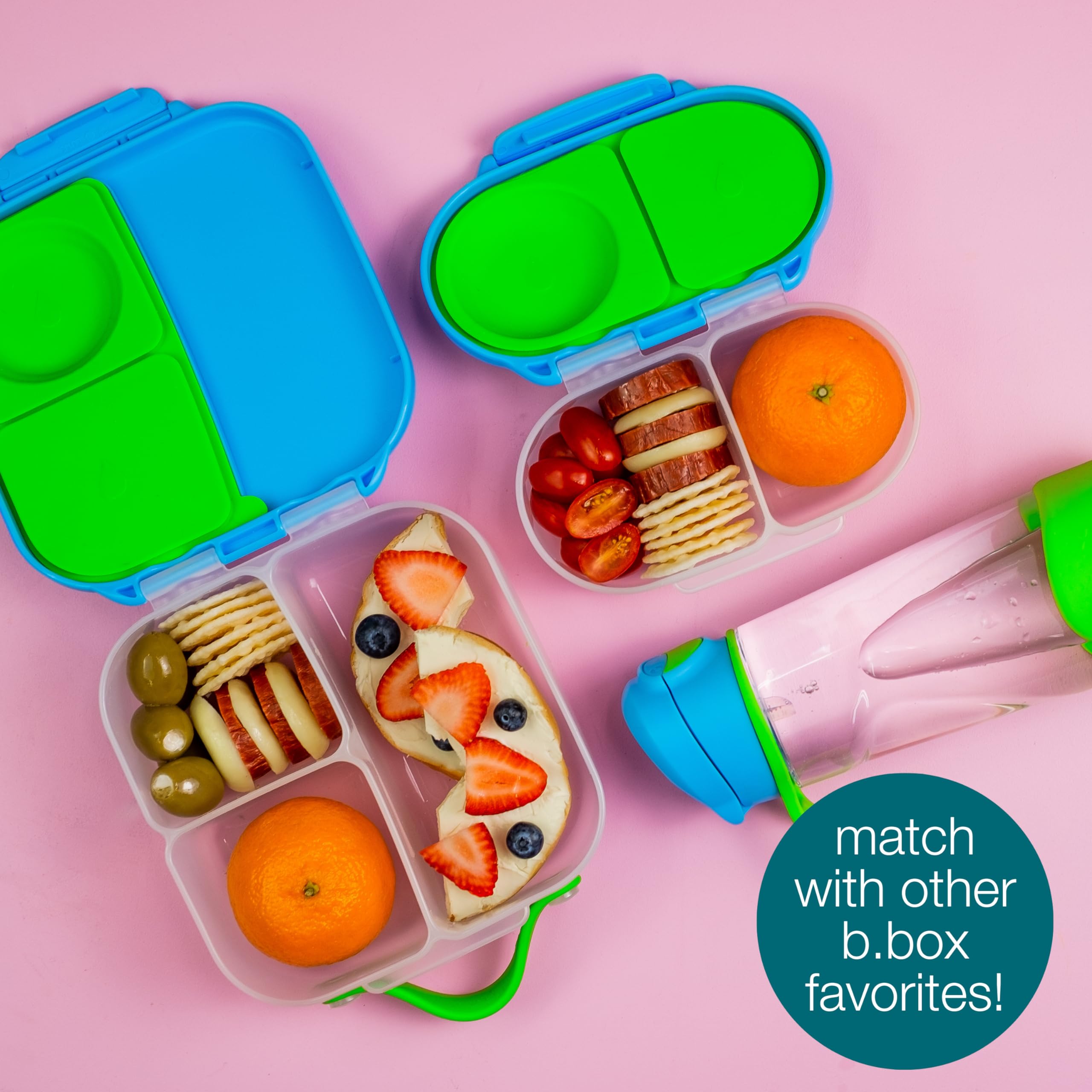 b.box Snack Box for Kids & Toddlers: 2 Compartment Containers, Mini Bento Lunch Box. Leak Proof, BPA free. Ages 4 months+ (Emerald Forest, 12oz capacity)