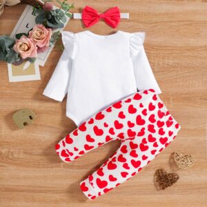 FOCICI Newborn Baby Girl Clothes Infant Valentines Day Outfit Elephant Romper Top Heart Pants Headband 3pc Set 0-3 Months