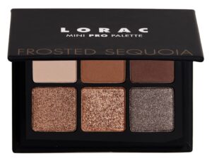 lorac mini pro matte & glitter eyeshadow palette, frosted sequoia | luxuary makeup pallete | metallic colors | cruelty free, gluten free, vegan