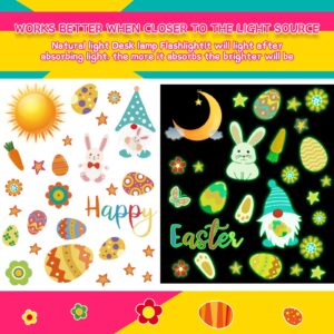 55 Pcs Glow in The Dark Stickers Wall Glowing Stickers Bunny Eggs Gnome Big Wall Decal Luminous Self Adhesive Stickers for Party Supplies Kids Room Nursery Classroom Wall Decor