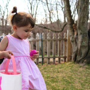 Easter Baskets for Kids - Boys and Girls Easter Egg Hunt Baskets, Cute Sequin Easter basketRabbit Bunny Printed Canvas Gift Basket for Baby, Easter Decorations Party Supplies (G-Purple and Pink)