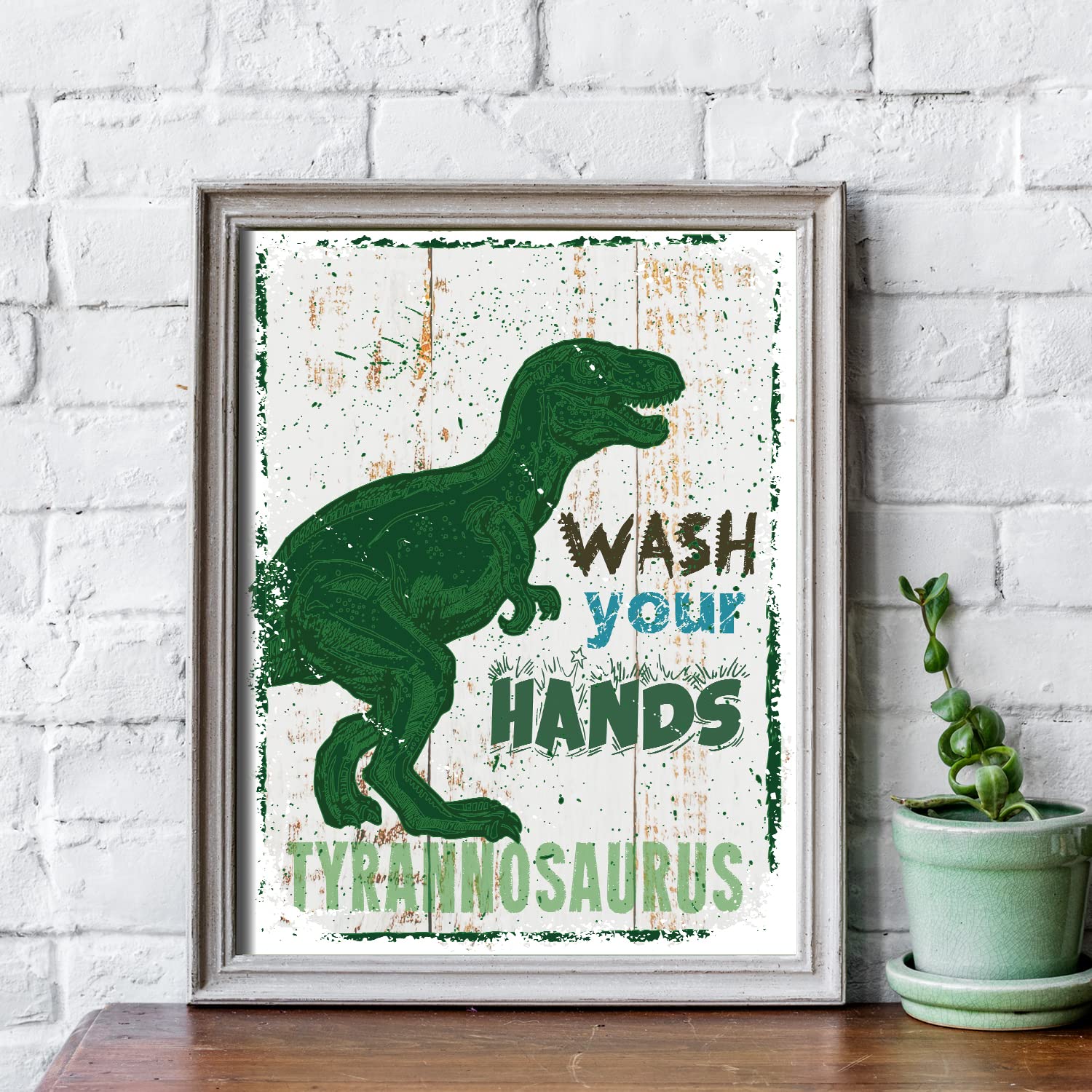 Dinosaur Room Decor for Boys Posters, Dinosaur Wall Decor Prints, Motivational Quote Room Decor, Dinosaur Photo Pictures for Kids Boys Nursery Bedroom Decorations(4 Pcs 8” X10”) (Bathroom)