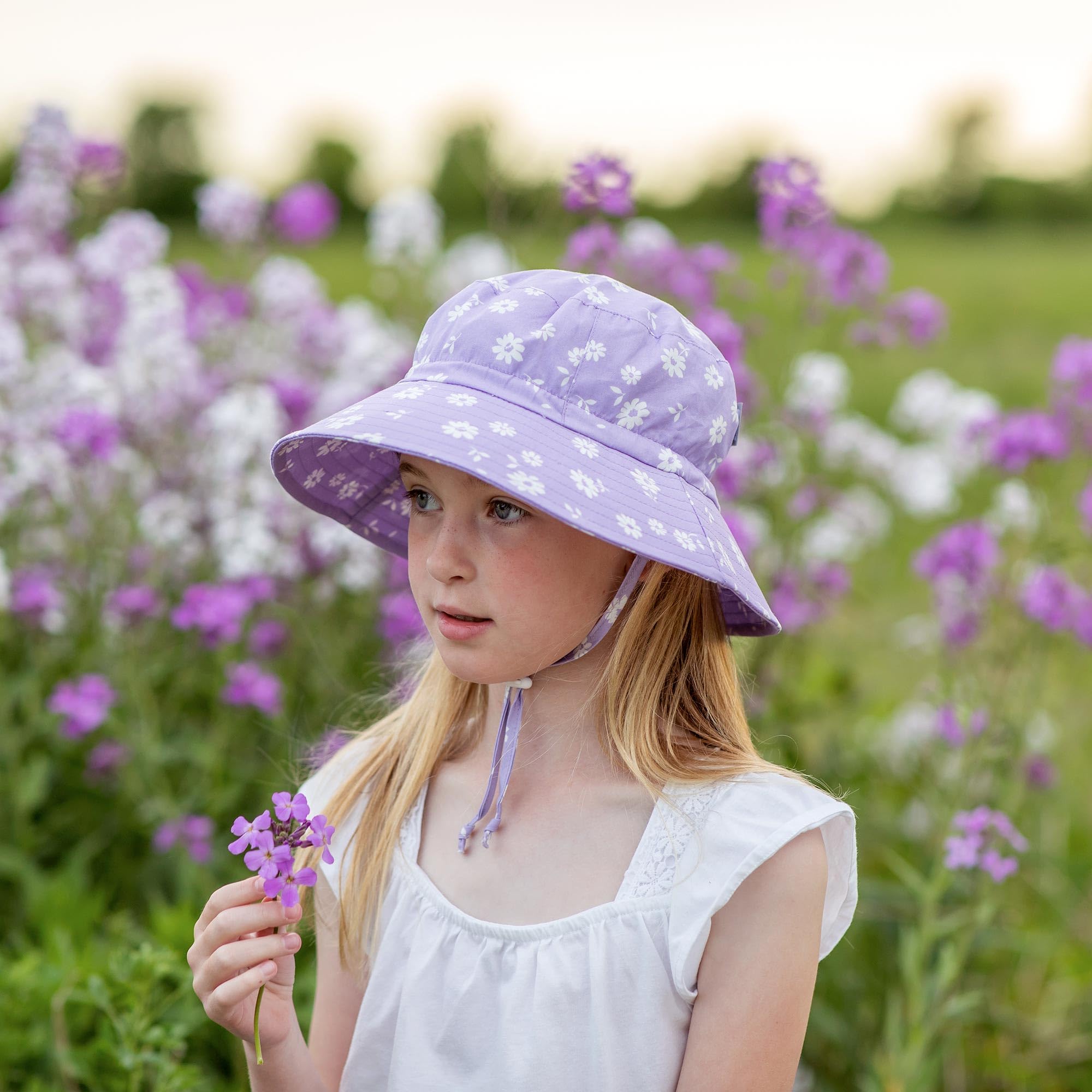 JAN & JUL UV Protection Infant Bucket Hat for Girl, Adjustable (S: 0-6 Months, Purple Daisy)