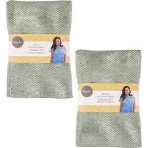 KAF Home Ayesha Curry Mixed Utility Kitchen Towel Set | Set of 6 Mixed Terry Kitchen Towels | Absorbent Kitchen Towels Perfect for Spills, Drying Dishes, Cooking, and Any Household Mess (Green)