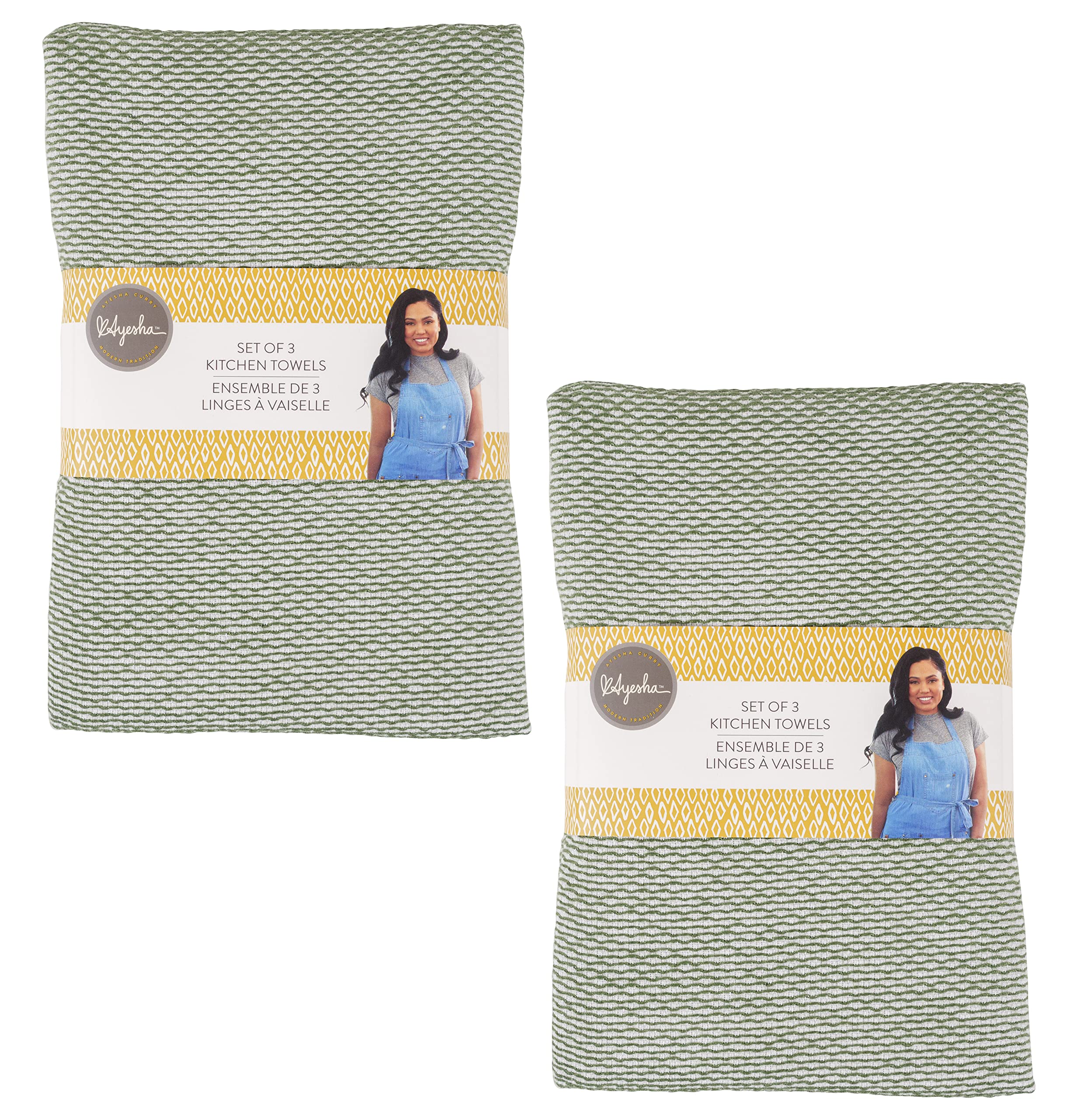 KAF Home Ayesha Curry Mixed Utility Kitchen Towel Set | Set of 6 Mixed Terry Kitchen Towels | Absorbent Kitchen Towels Perfect for Spills, Drying Dishes, Cooking, and Any Household Mess (Green)