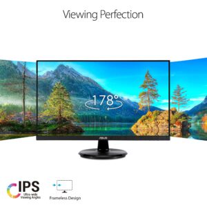 ASUS 23.8” 1080P Monitor (VZ24EHE) - Full HD, IPS, 75Hz, 1ms, Adaptive-Sync/FreeSync, Low Blue Light, Flicker Free, Ultra-Slim, VESA Mountable, Frameless, HDMI, VGA (Renewed)