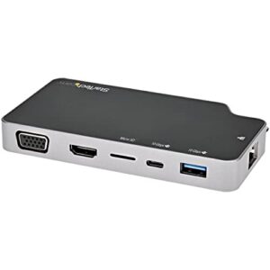 startech.com usb c multiport adapter - usb-c to 4k hdmi or vga video with 100w power delivery pass-through, 2-port 10gbps usb hub, microsd, gbe - usb 3.1 gen 2 type-c mini/travel dock (cdp2hvguaspd)