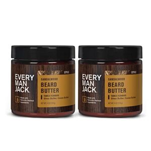 every man jack beard butter- subtle sandalwood fragrance - hydrates and styles dry, unruly beards while relieving itch - naturally derived with shea butter and coconut oil - 4-ounce (2 pack)