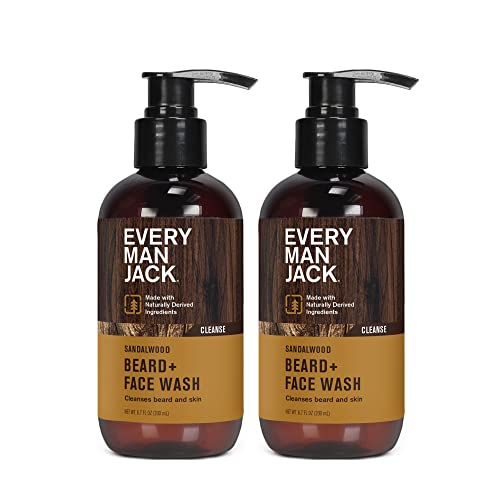 Every Man Jack Beard + Face Wash - Subtle Sandalwood Fragrance - Deep Cleans and Helps Condition and Soften Your Beard and Skin Underneath - Naturally Derived with Aloe and Glycerin- 6.7-fl oz (2 Pack)