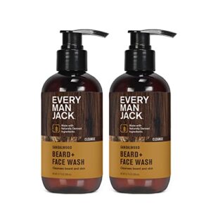 every man jack beard + face wash - subtle sandalwood fragrance - deep cleans and helps condition and soften your beard and skin underneath - naturally derived with aloe and glycerin- 6.7-fl oz (2 pack)