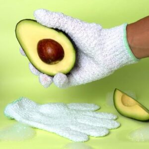 EcoTools Gentle Bath + Shower Gloves, Exfoliating Gloves Remove Dead Skin & Cleanse The Whole Body, Bath Gloves Infused with Avocado Oil to Scrub & Hydrate, Cruelty Free, 1 Pair (2 Gloves)