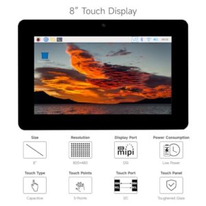 Waveshare 8inch Capacitive Touch Display Compatible with Raspberry Pi 5/4B/3B+/3A+/3B/2B/B+/A+/CM3/3+/4 800×480 Resolution DSI Interface