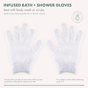 EcoTools Gentle Bath + Shower Gloves, Exfoliating Gloves Remove Dead Skin & Cleanse The Whole Body, Bath Gloves Infused with Avocado Oil to Scrub & Hydrate, Cruelty Free, 1 Pair (2 Gloves)