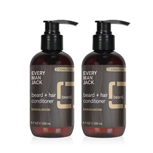 every man jack beard + hair conditioner - subtle sandalwood fragrance - conditions, softens, and strengthens your beard - naturally derived with shea butter and cocoa butter - 6.7-ounce twin pack