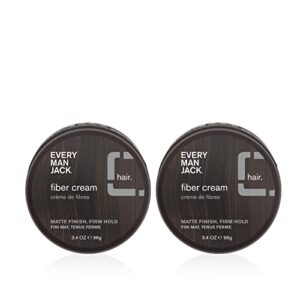 every man jack mens hair styling fiber cream - add extra thickness and texture with a medium hold, matte finish, and low shine - non-greasy, for all hair types, fragrance free - 3.4-ounce - 2 tins