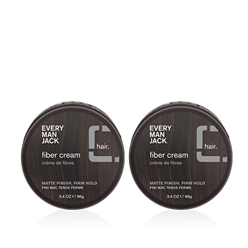 Every Man Jack Mens Hair Styling Fiber Cream - Add Extra Thickness and Texture with a Medium Hold, Matte Finish, and Low Shine - Non-Greasy, For All Hair Types, Fragrance Free - 3.4-ounce - 2 Tins