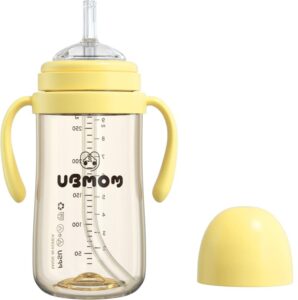 ubmom no-spill, backflow prevention sippy cup with straw, ppsu learner cup with handle for baby and toddlers, bpa free, 9.47oz (banana)