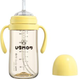 UBMOM No-spill, Backflow prevention Sippy Cup with Straw, PPSU Learner Cup with Handle for Baby and Toddlers, BPA free, 9.47oz (Banana)