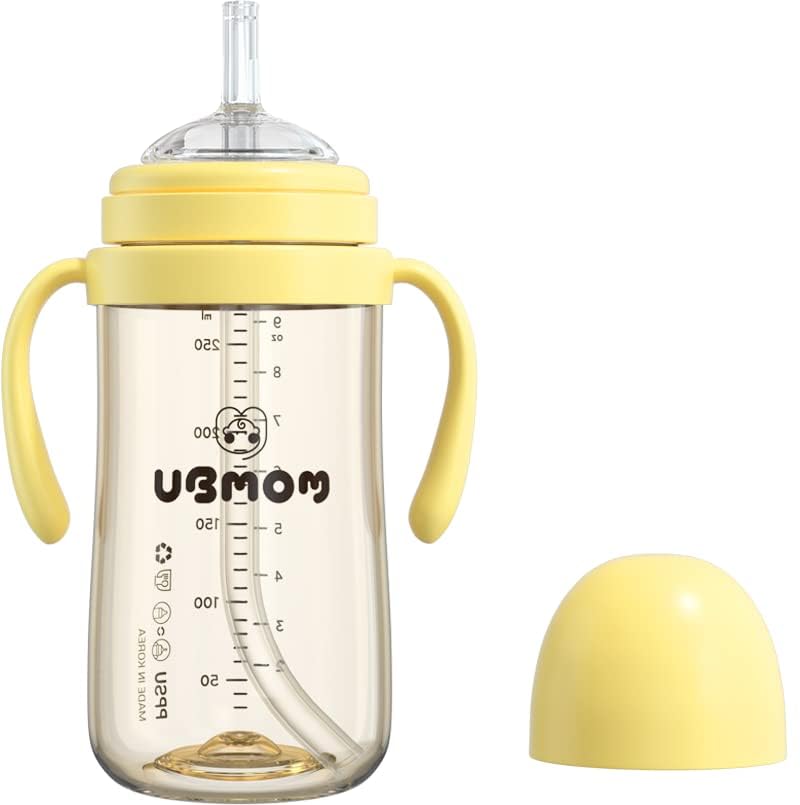 UBMOM No-spill, Backflow prevention Sippy Cup with Straw, PPSU Learner Cup with Handle for Baby and Toddlers, BPA free, 9.47oz (Banana)