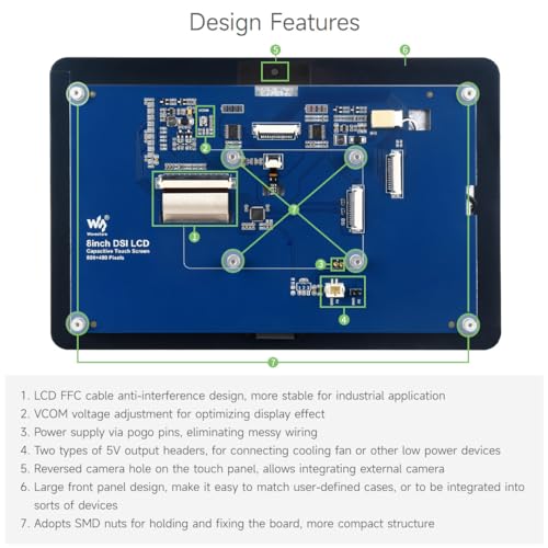 Waveshare 8inch Capacitive Touch Display Compatible with Raspberry Pi 5/4B/3B+/3A+/3B/2B/B+/A+/CM3/3+/4 800×480 Resolution DSI Interface