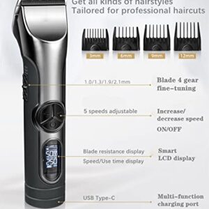 Professional Hair Hair Clippers for Men,T-Blade Zero Gapped Cordless Hair Trimmer Edger Clipper for Hair Cutting Rechargeable Hair Liners Electric Beard Trimmer Shaver With LED Display (sliver)