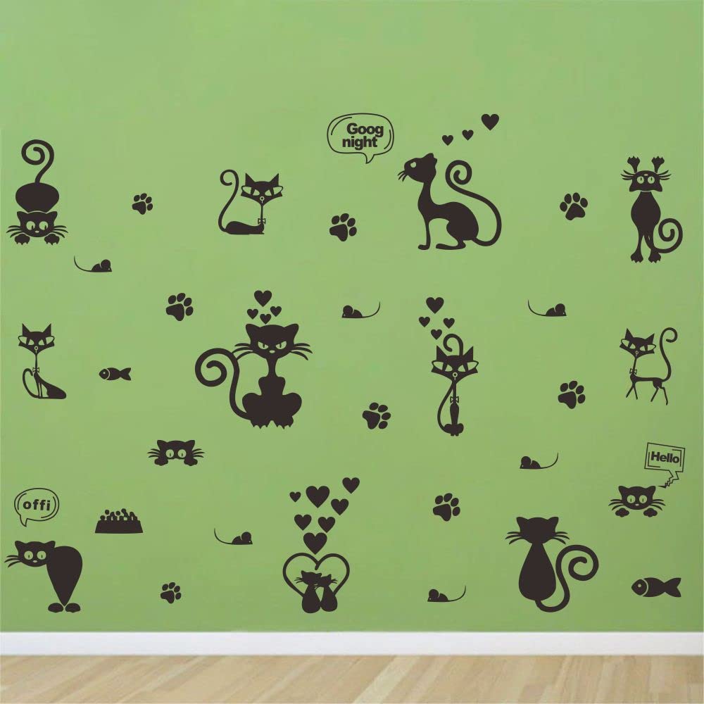 ANFRJJI Removable PVC Wall Sticker - Lovely Cat Light Switch Decal with Cartoon Animal Mural - Effect 41"x55"inch - Cute and Fun Home Decor for Kids and Cat Lovers (Black-JWH210-Cat)