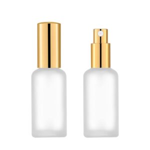 koibito 1.7 oz glass perfume spray bottle for men & women. refillable frosted glass atomizer with aluminum cap&pump. portable fragrance bottle for perfume, cologne, moisturizing (2pcs, gold)