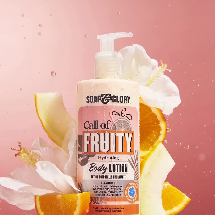 Soap & Glory Call of Fruity Body Lotion - Moisturizing Body Lotion with Vitamin E, Coconut Oil & Aloe Extracts - Tropical Fruits, Juicy Melon & Hibiscus Cocoa Butter for Dehydrated Skin (500ml)