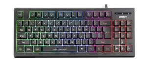 marvo k607 wired 87 key, 3-color led backlight, full anti ghosting, compact design tkl layout membrane gaming keyboard_black